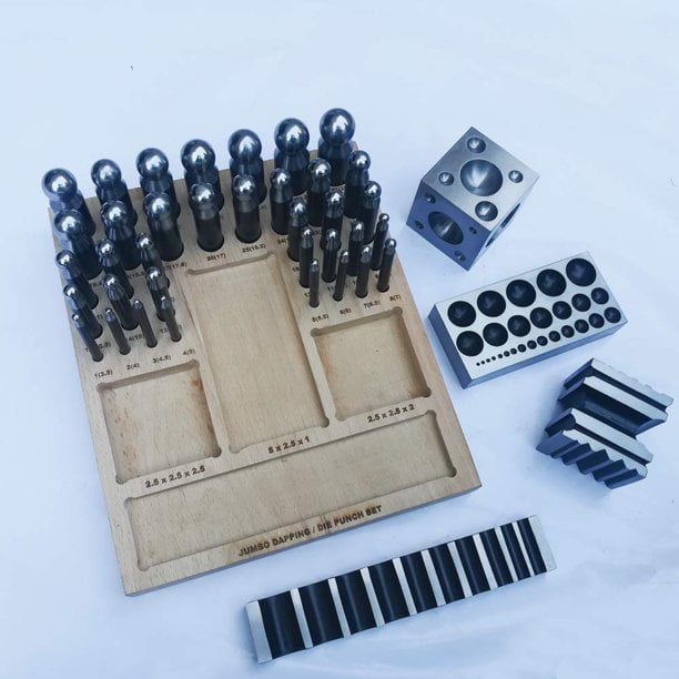 41 Piece Steel Dapping Doming Punch Block Set & Wooden Base Jewelry ...