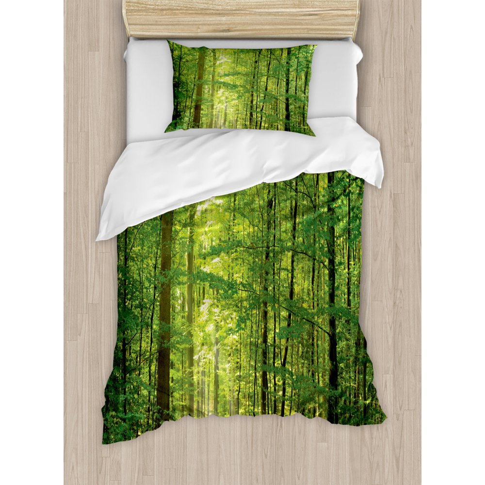 Woodland Duvet Cover Set Deciduous Forest Trees In Summertime Foliage