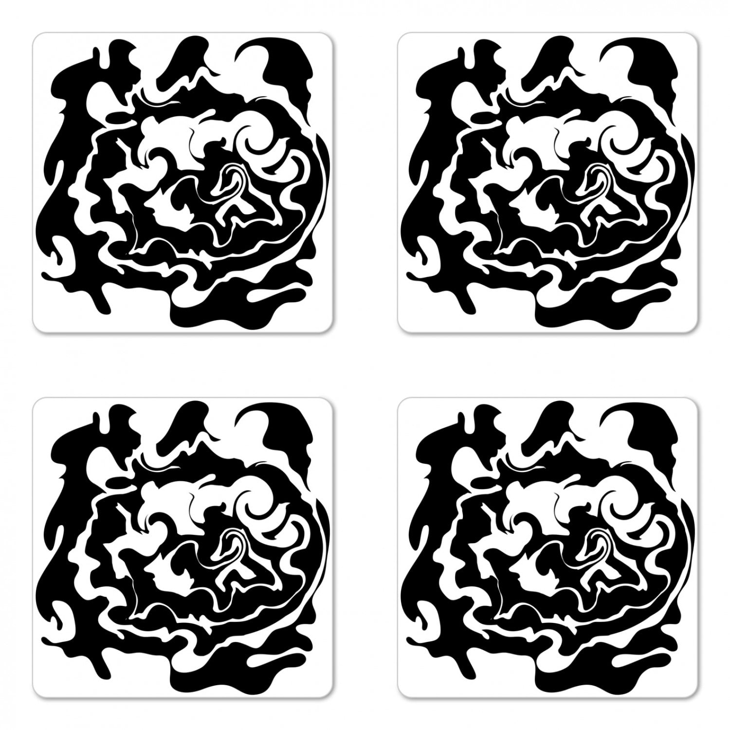 Abstract Coaster Set of 4, Monochrome Ebru Technique Inspired Quirky ...