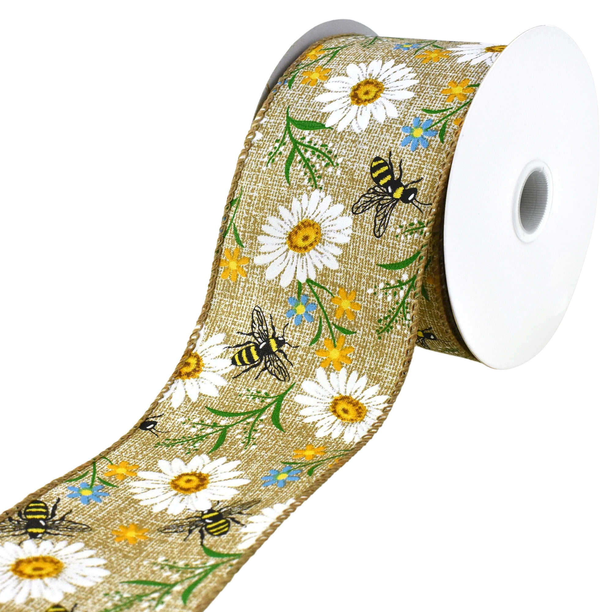 Printed Bees and Spring Flowers Wired Ribbon, 2-1/2-inch, 10-yard, Blue ...