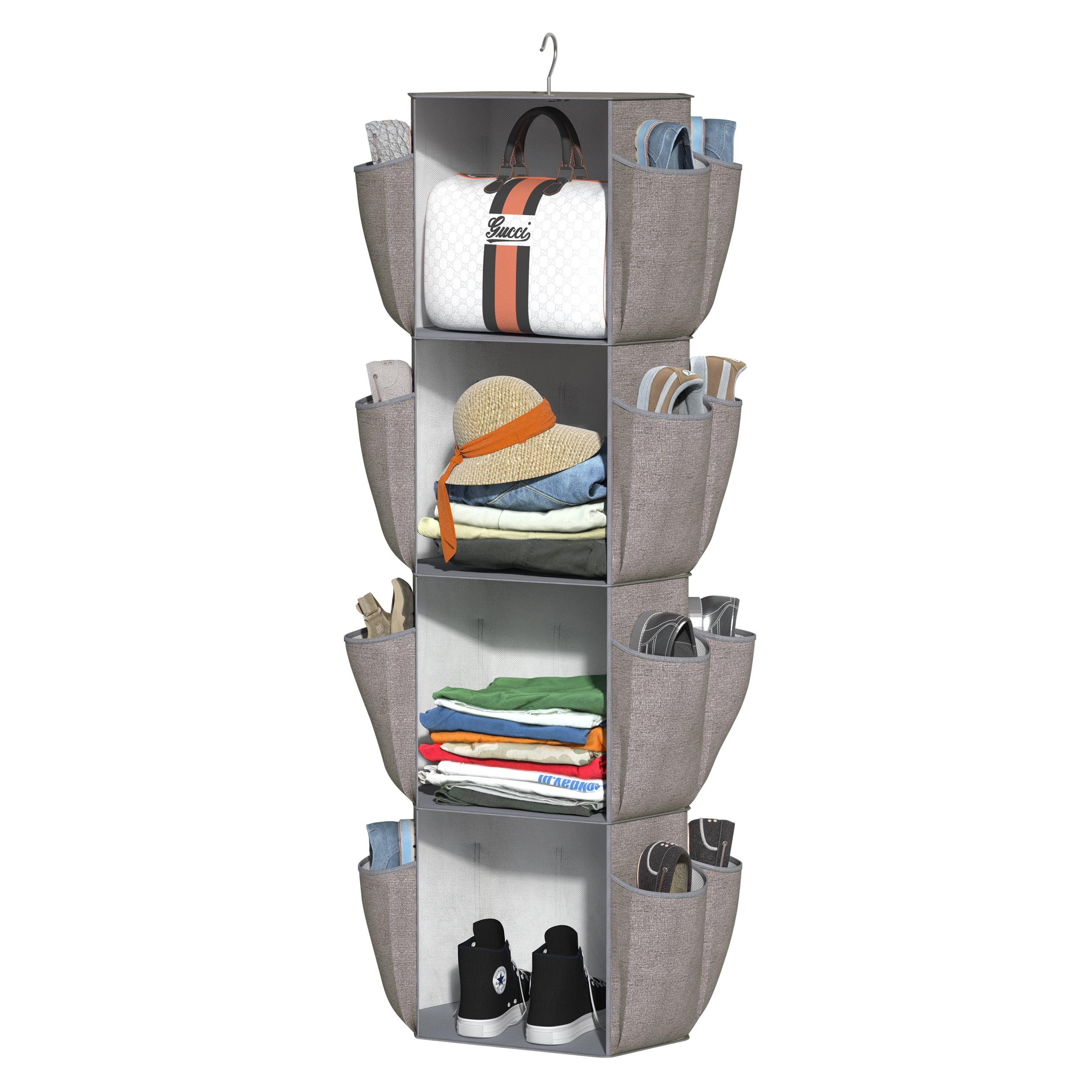 coastal rose Hanging Closet Organizer Storage 4-Tier Organizer with 24 ...