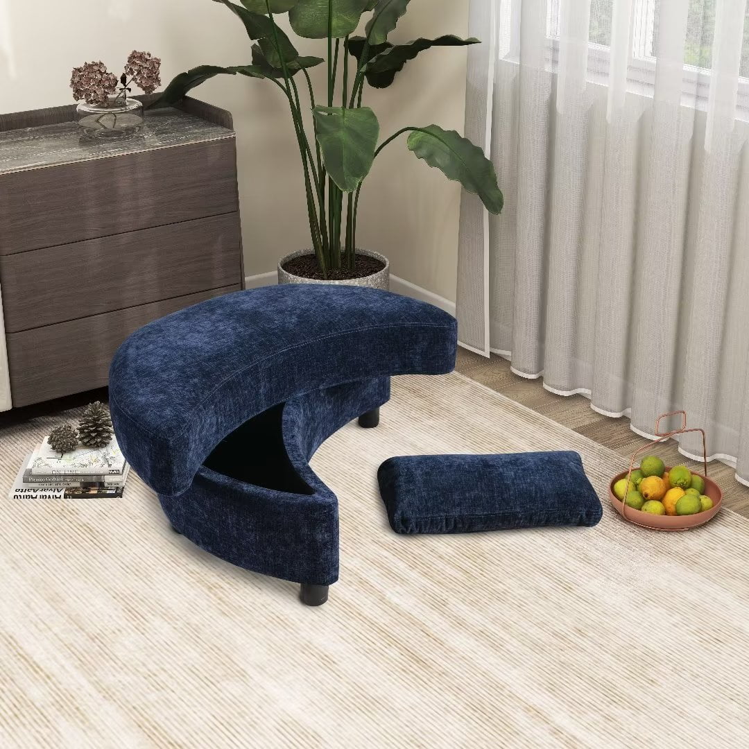 Storage Ottoman,Half Crescent Moon Ottoman with Tray Serve As Side ...