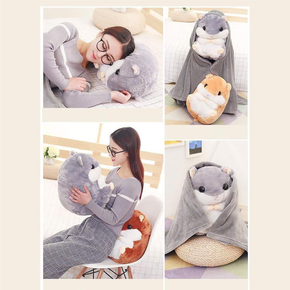 Maoww 2 in 1 Cartoon Hamster Cushion Blanket Set Cute Plush Stuffed ...