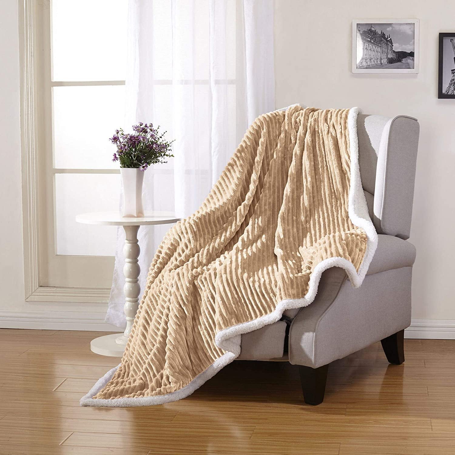 Plazatex Corduroy Faux Sherpa Reverse Throw Blanket - 50x60 Mocha ...
