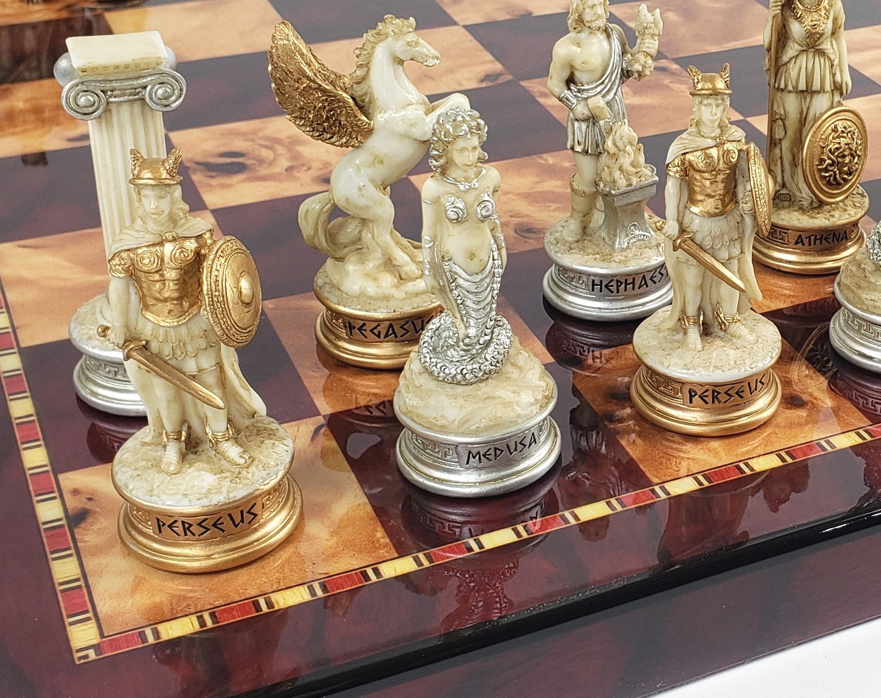 Greek Mythology Olympus Gods Chess Set Antique White W/ 18" Cherry ...