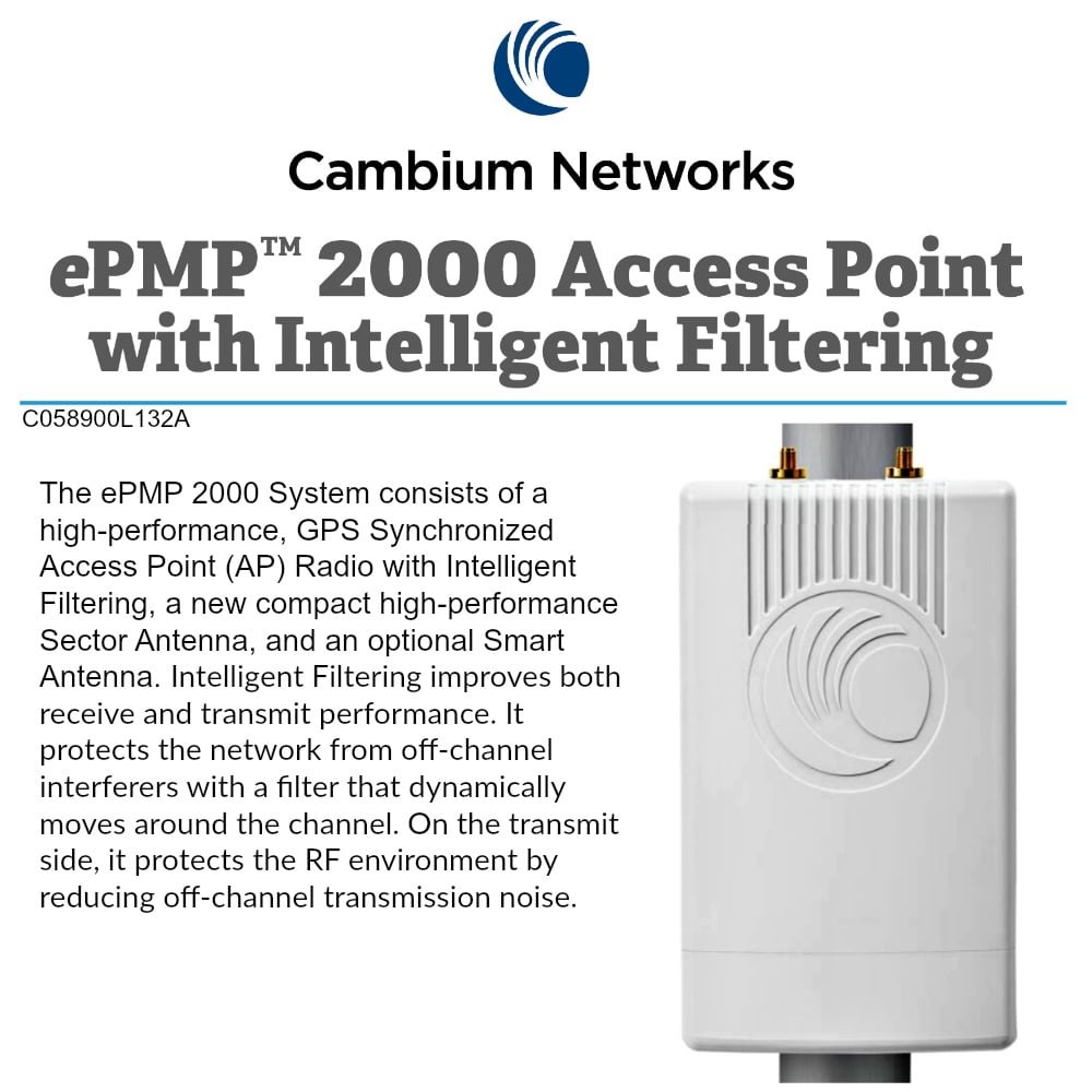 Cambium ePMP 2000 5GHz Access Point Lite with Intelligent Filtering and ...