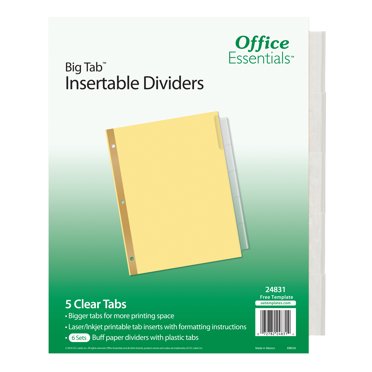 Office Essentials Write-On Paper Divider, Color, Big Tab, 5Tab (24847 ...