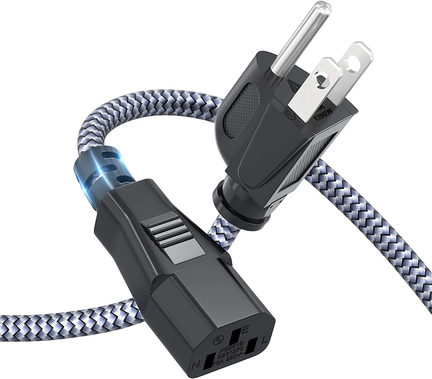 Universal AC Computer Power Cord Nylon Braided Replacement 3 Prong AC ...
