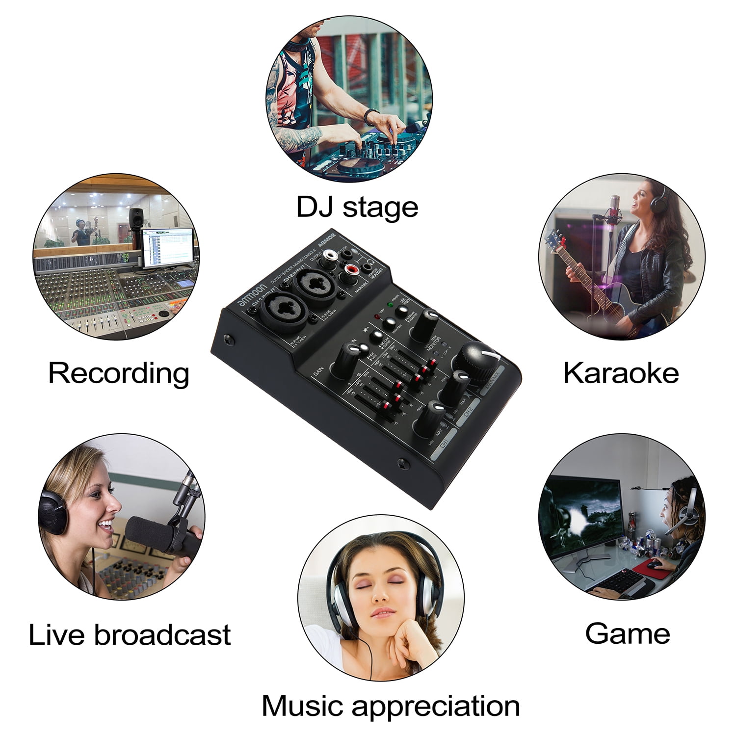 Buy ammoon AGM02 Mini 2-Channel Sound Card Mixing Console Digital Audio ...