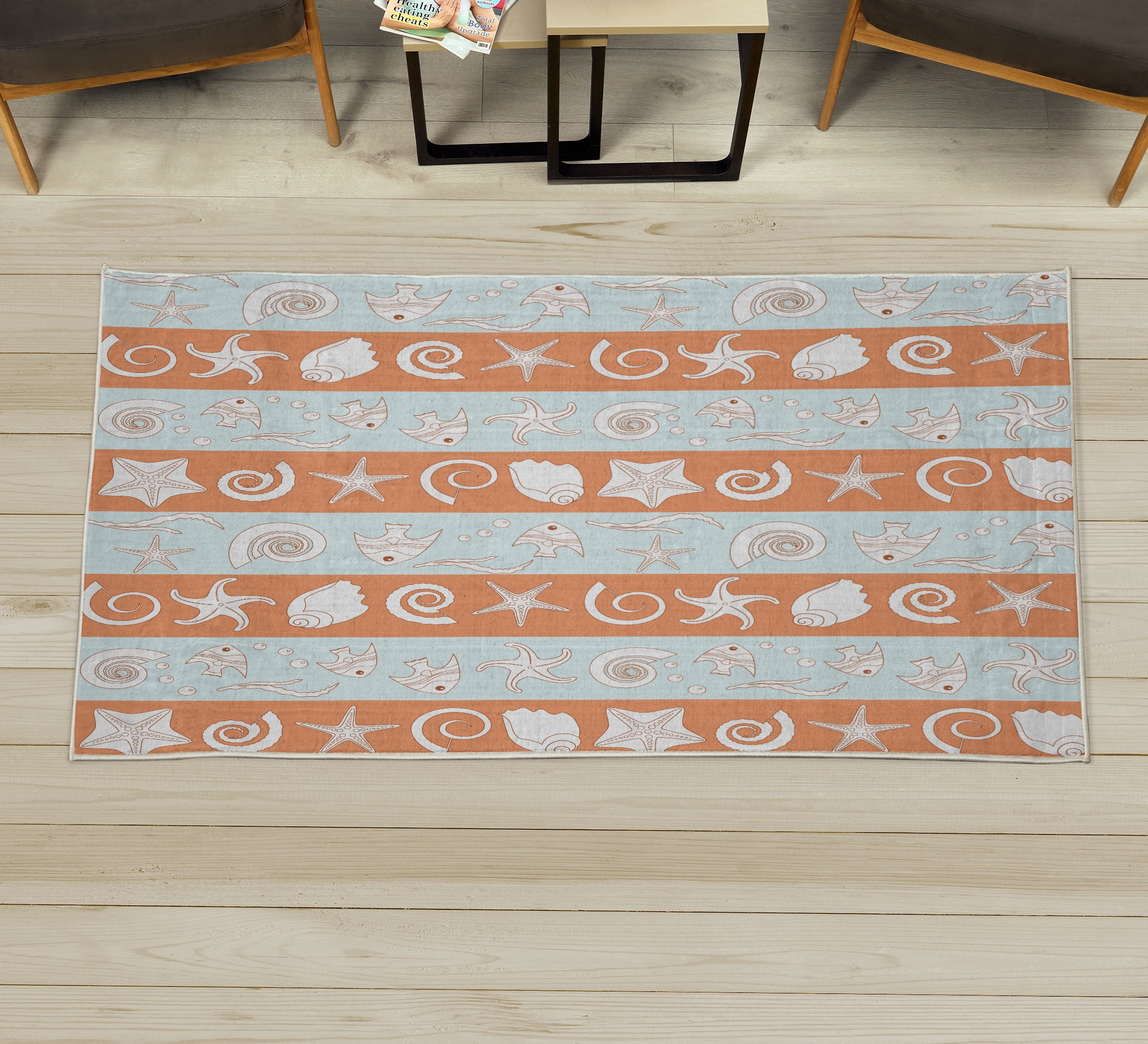 Nautical Decorative Rug, Marine Theme Sea Animals Fishes Shells on ...