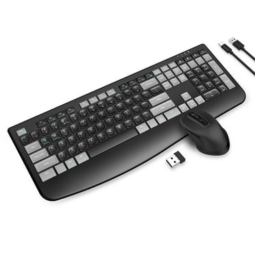 EDJO Wireless Keyboard and Mouse Combo, 2.4G Full-Sized Ergonomic ...