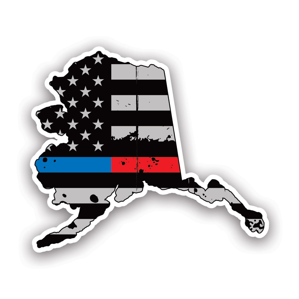Distressed Thin Blue Red Line Alaska State Shaped Subdued US Flag ...