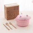 Cute Animal Pig Design Bowl Set Includes Handle Utensils Microwave Safe ...