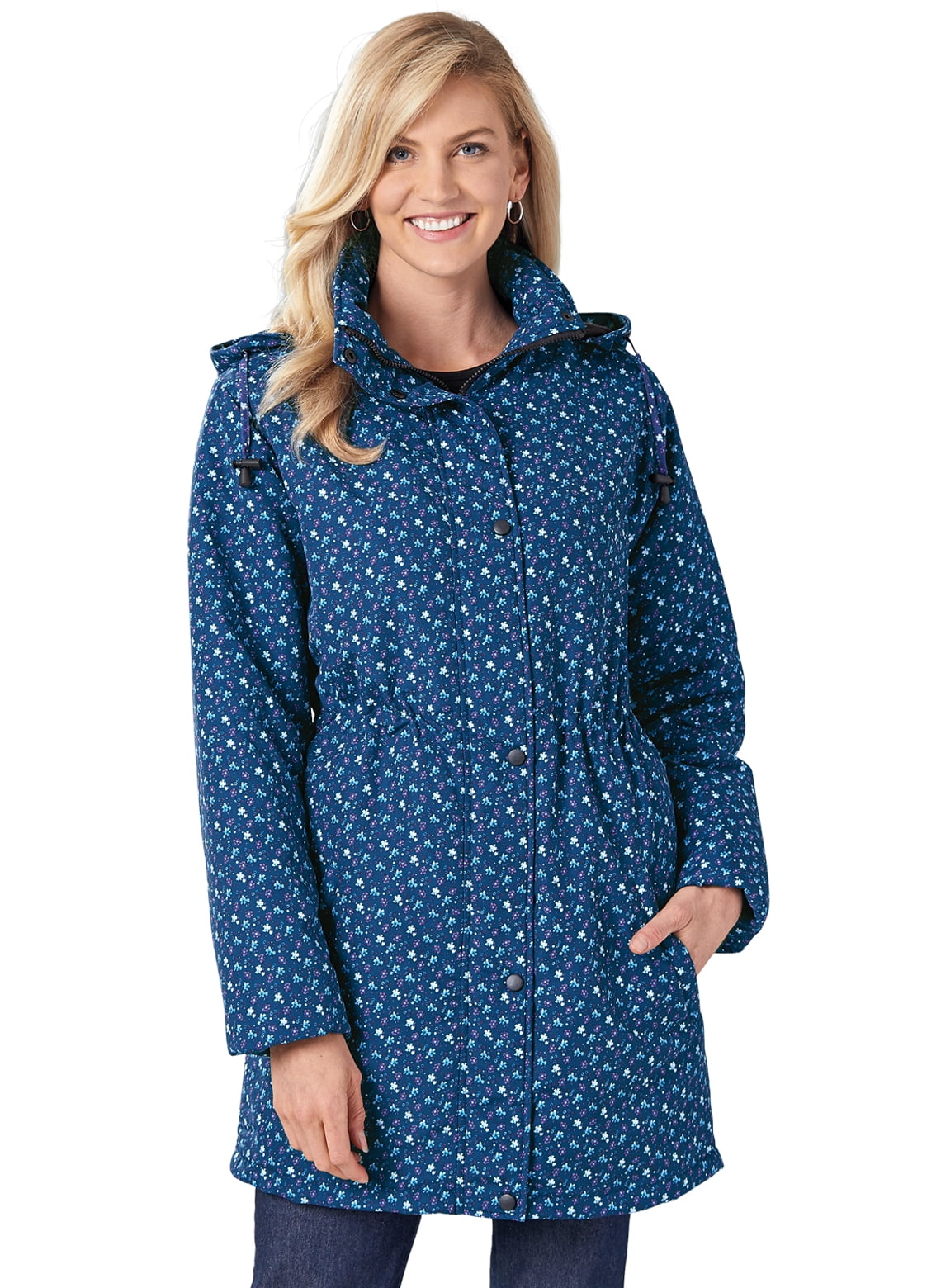 Women's Anorak Jacket Weather Resistant with Zip Up Snap Up Front and ...