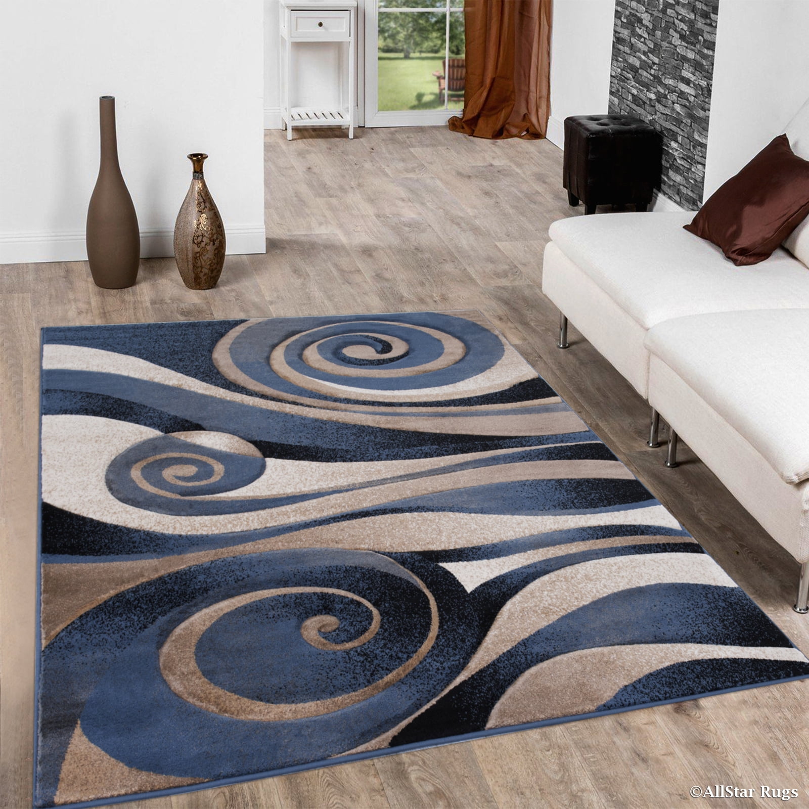 Allstar Blue Woven Hand Carved Floral Spiral Design Area Rug (7' 9" x ...