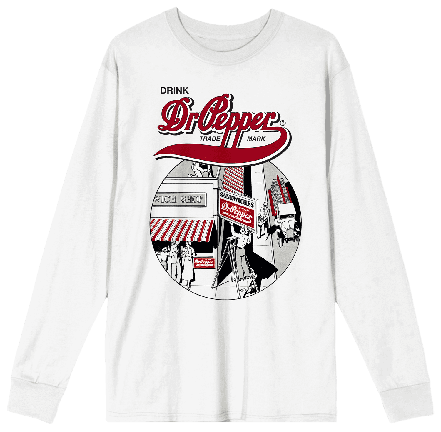 Dr. Pepper Vintage Circular Art with Logo Women's White Long Sleeve ...