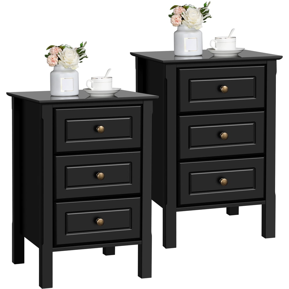 Yaheetech 3 Drawer Nightstand for Living Room,Set of 2,Black - Walmart.com