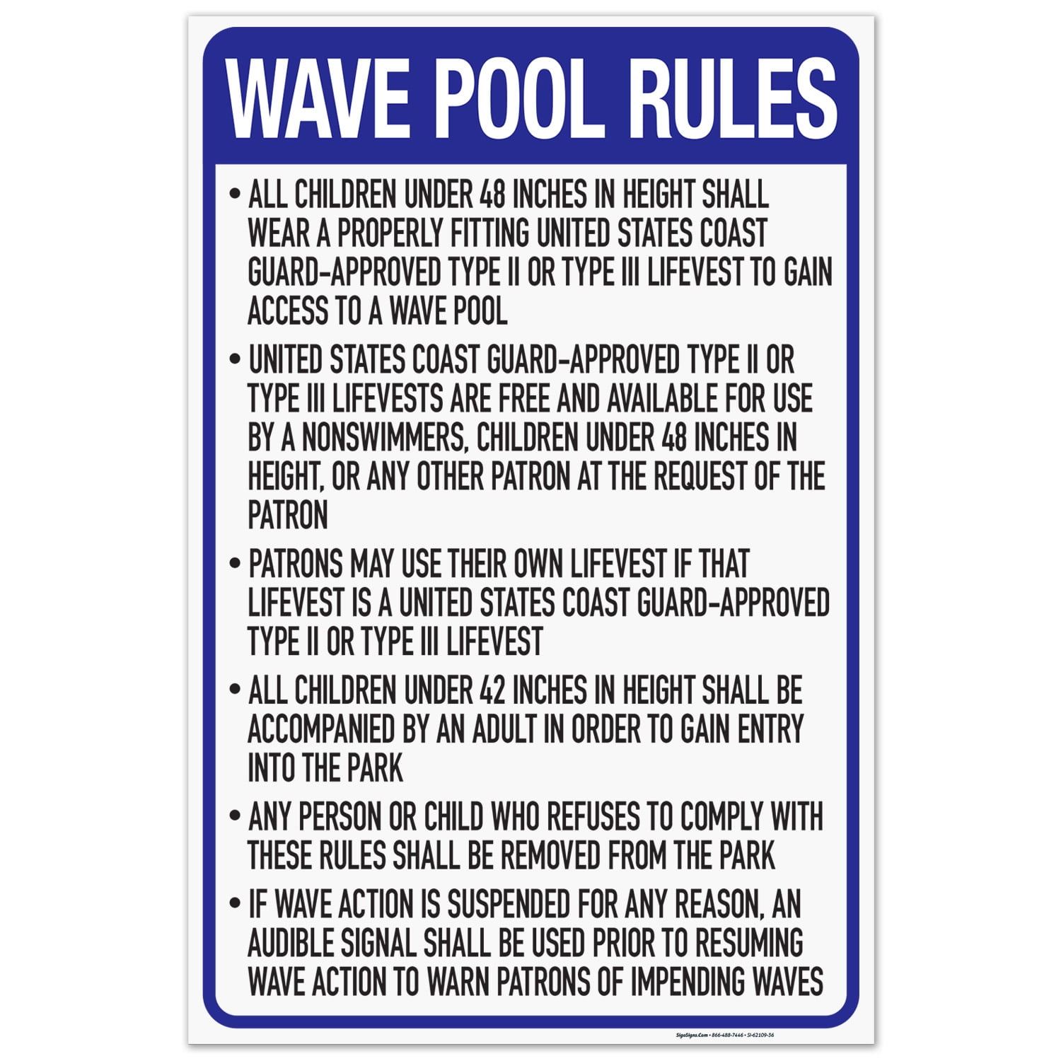 California Wave Pool Rules Sign, Complies With State Of California Pool ...