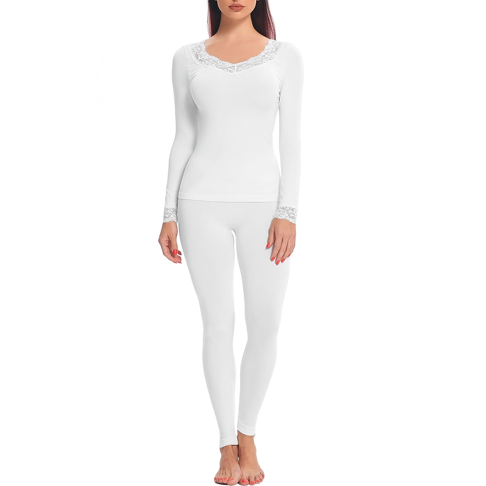 Joyshaper Womens Themal Underwear Long John Set Fleece Lined Top Bottom ...