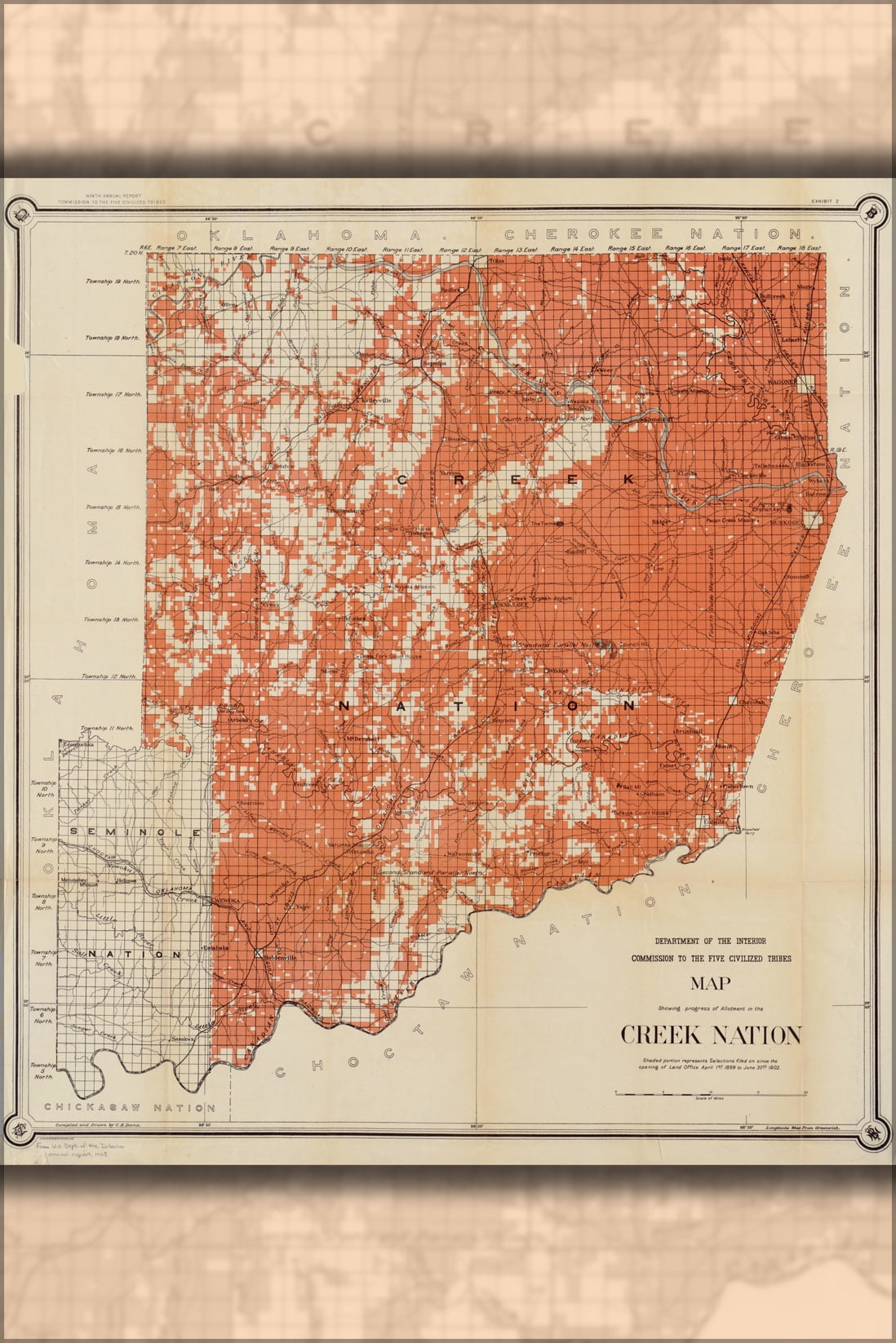 24"x36" Gallery Poster, Map allotment in Cherokee Nation oklahoma 1902 ...