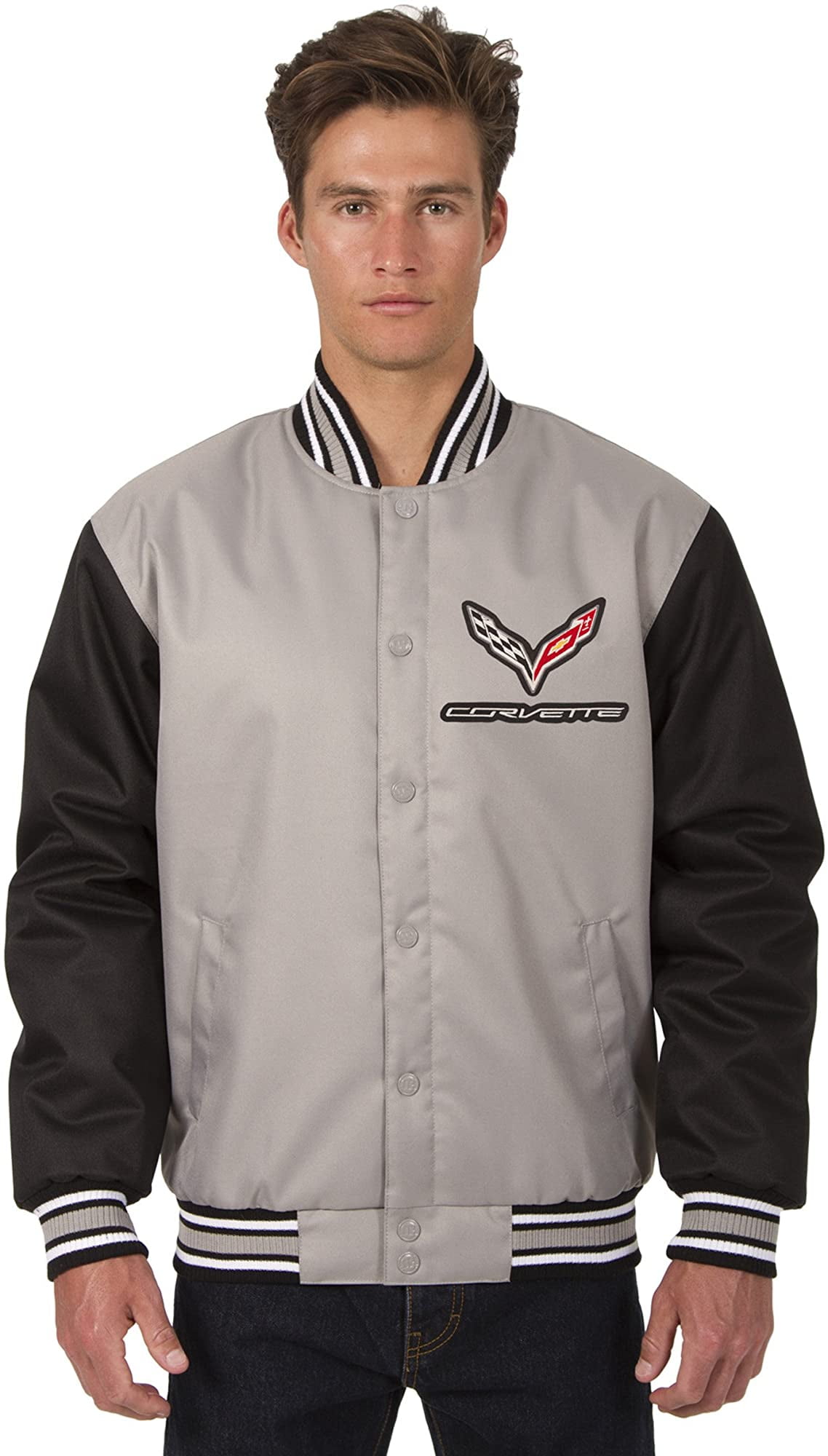 JH DESIGN GROUP Mens Chevy Corvette Poly-Twill Jacket Embroidered Logos ...