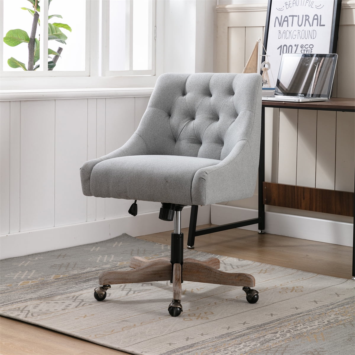 Swivel Shell Office Chair, Modern Linen Fabric Upholstered Swivel Task ...