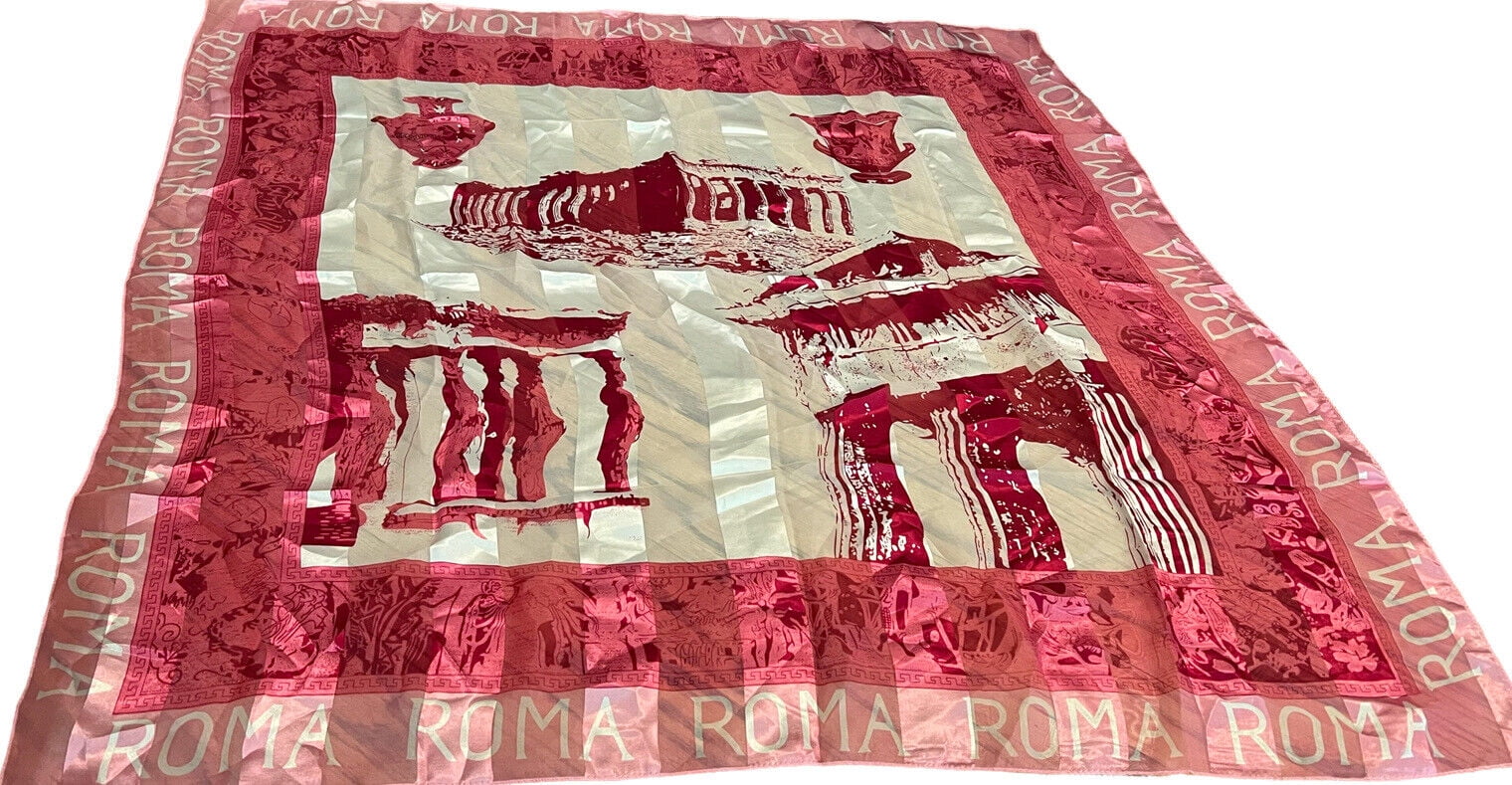 Roma Scarf Square Rome Architecture Silk Pink White Faux Silk New Gift ...