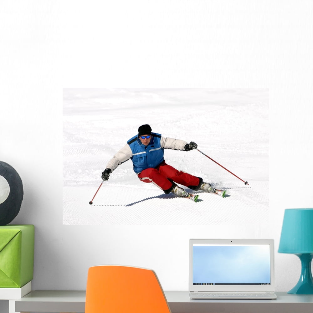 Skiing Wall Mural Decal by Wallmonkeys Vinyl Peel and Stick Graphic (24 ...