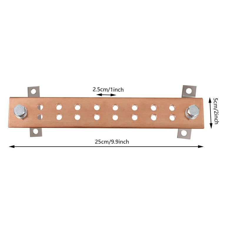 Wall Mount Copper Ground Bar Kit , 10" Ground Bar With 16 Terminal
