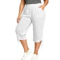 AHTJRT Plus Size Capri Pants for Women Elastic Waist Adjustable Cuff ...