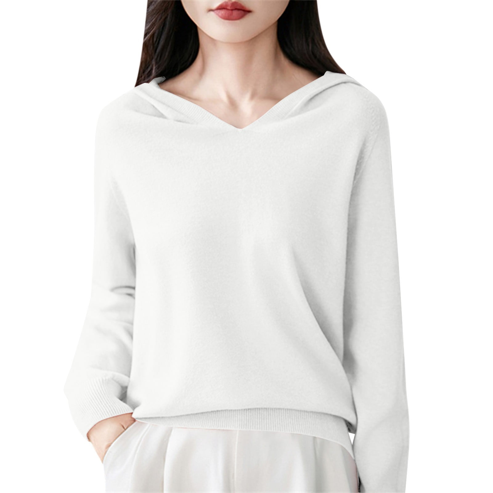 Click here for Manxivoo Womens V-Neck Hooded Knit Sweater Winter... prices