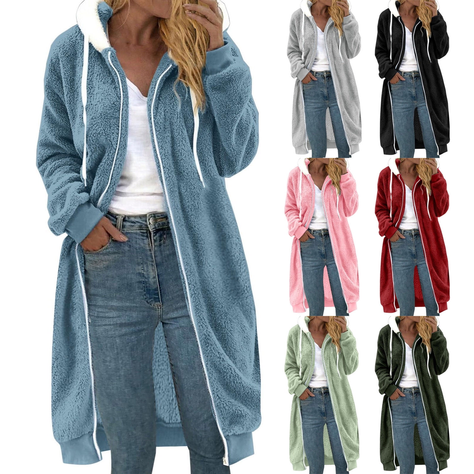 Click here for Qetyuw Womens Long Fuzzy Hoodie Full Zip Up Sherpa... prices