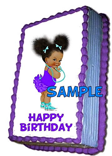 Purple & Tiffany Blue Afro Puff African American Baby Girl Edible Cake ...