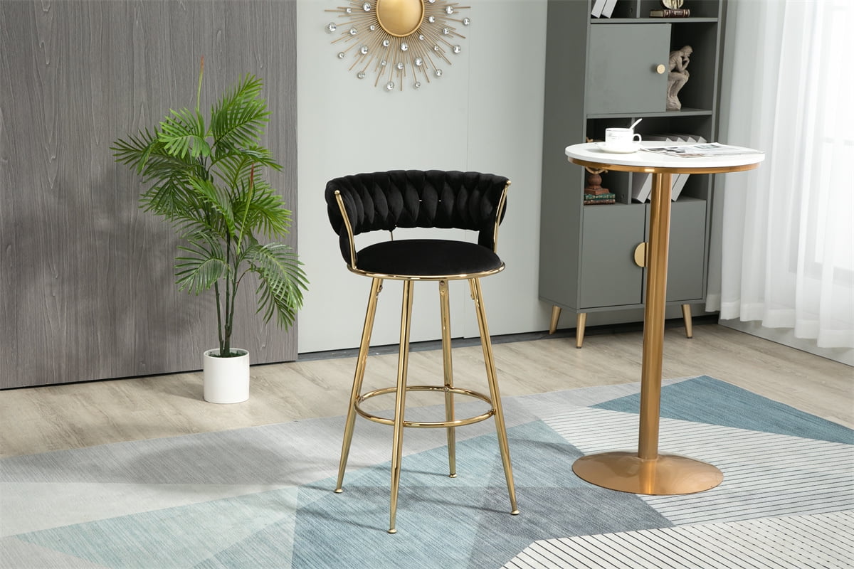 Velvet Bar Stool,Upholstered Counter Height Bar Stool with Back and ...