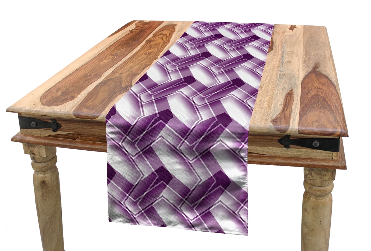 Abstract Table Runner, Trippy Digital Shapes Curved Lines Pattern ...