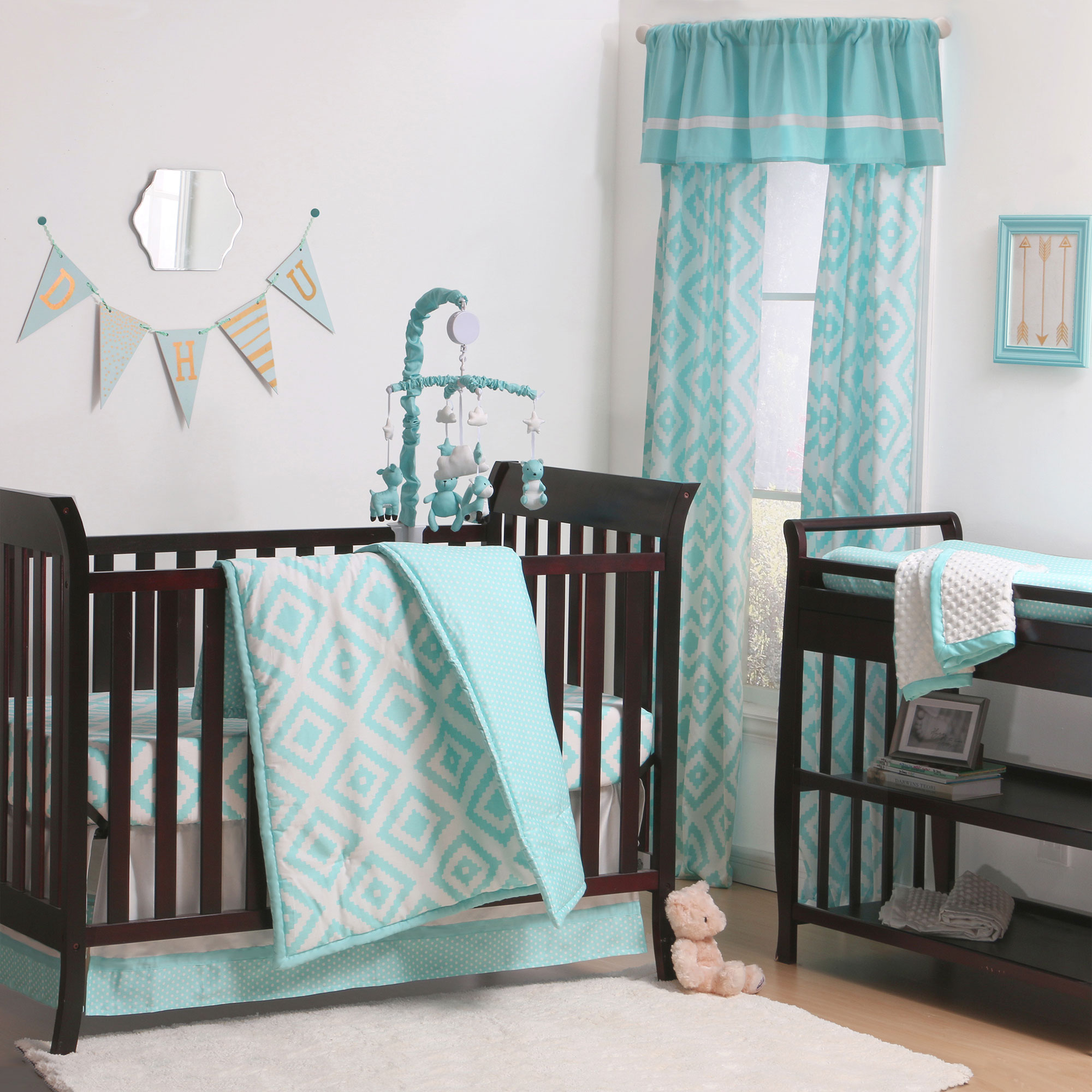 The Peanut Shell 4 Piece Baby Crib Bedding Set Teal Turquoise Aqua