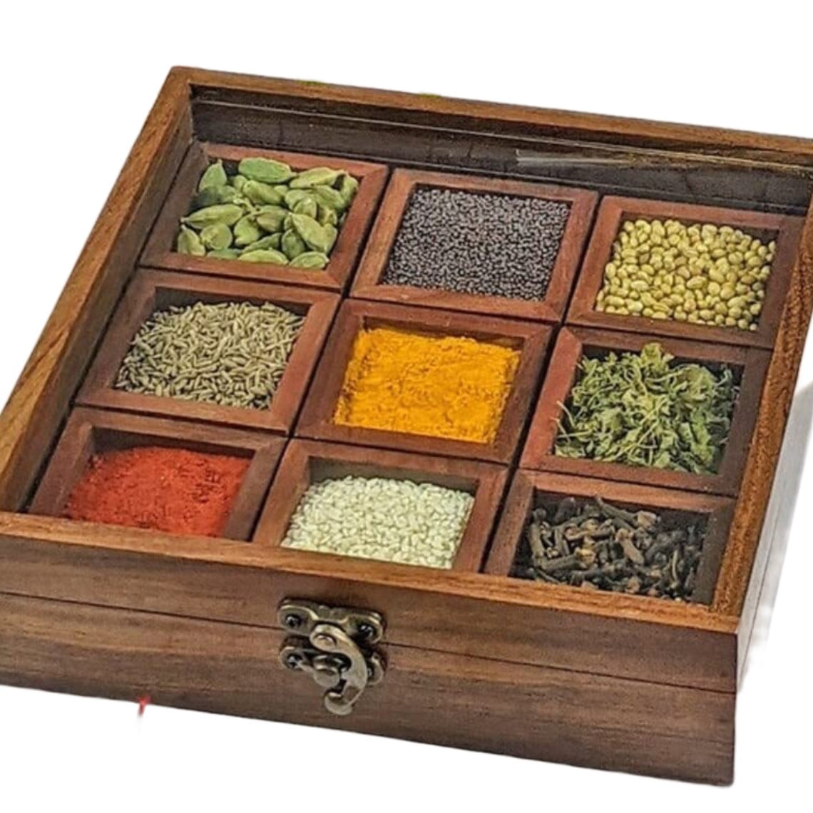 colleciblesBuy Handicrafted Wooden Spice Box Organizer, 9 Storage ...