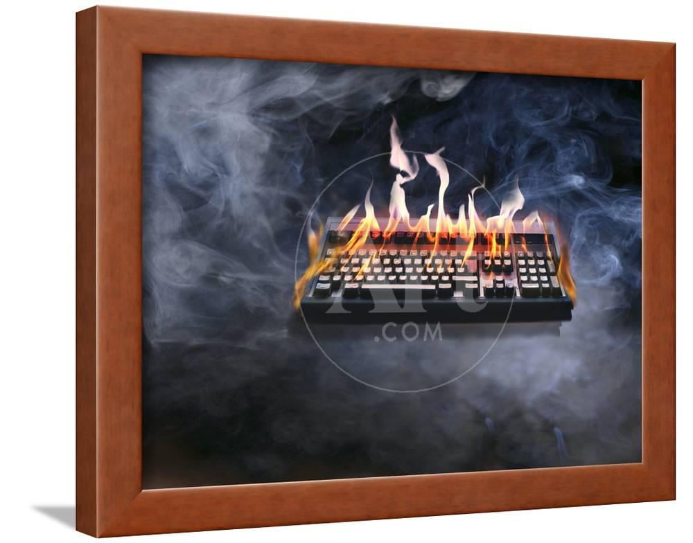 Computer Keyboard on Fire and Smoking, Framed Art Print Wall Art Sold ...