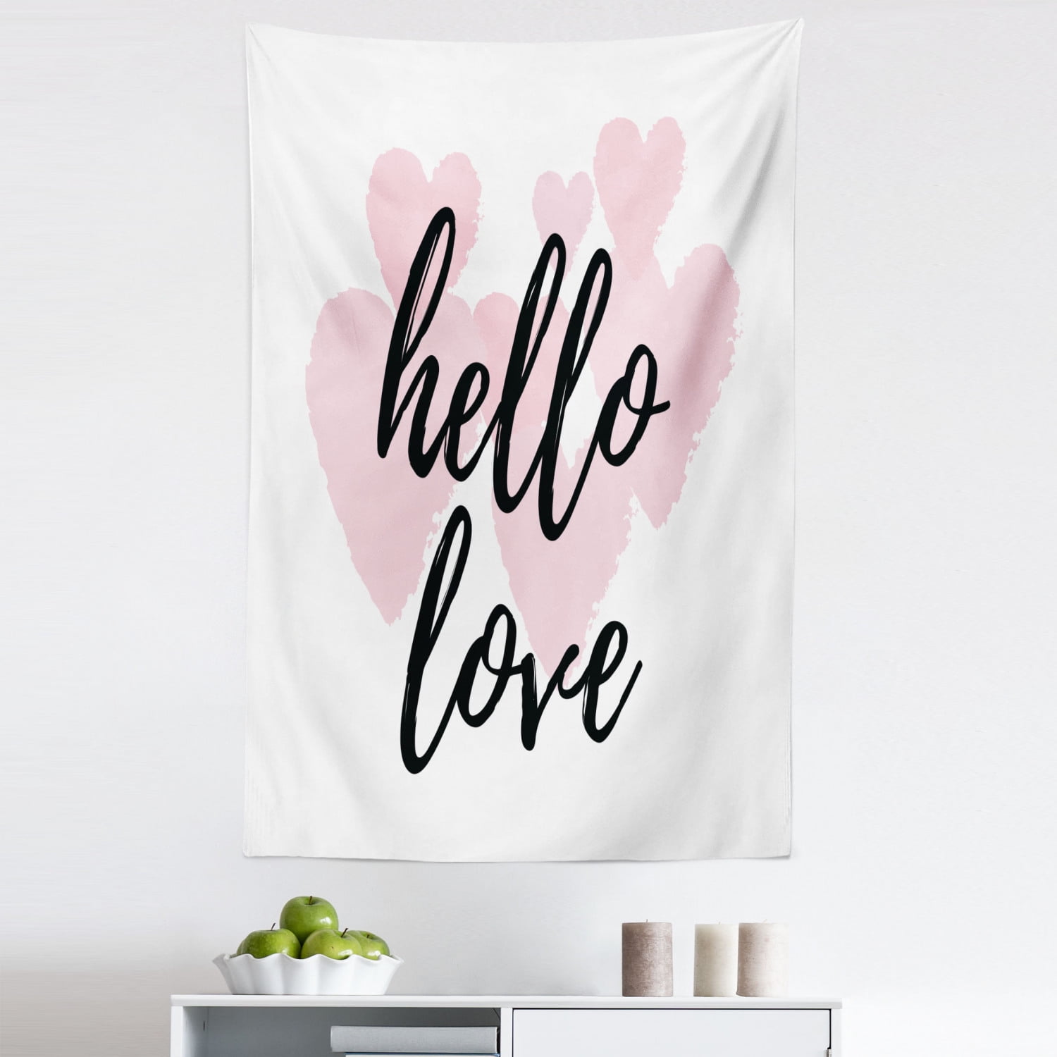Hello Tapestry, Hello Love Hand Lettering Print on Pink Hearts ...