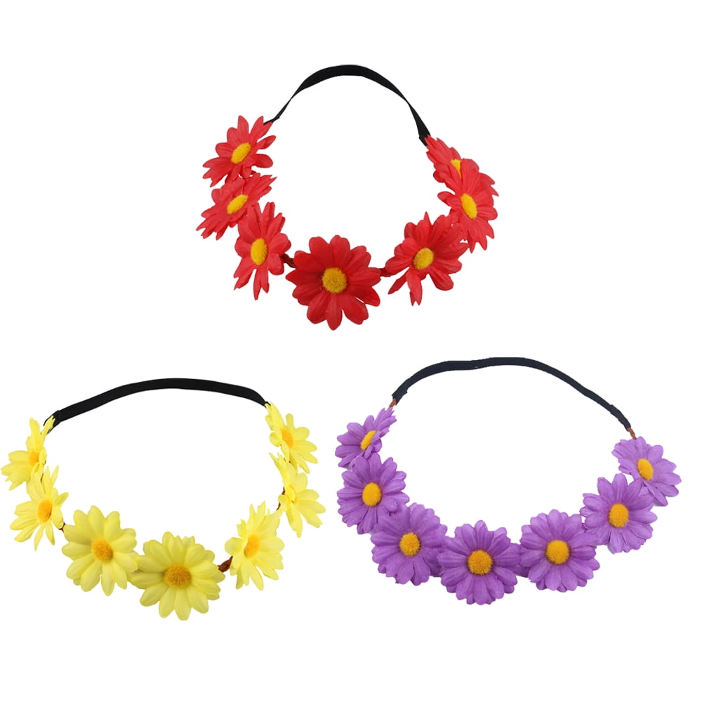 Multi-color Flower Headband Crown with Adjustable Elastic Ribbon ...