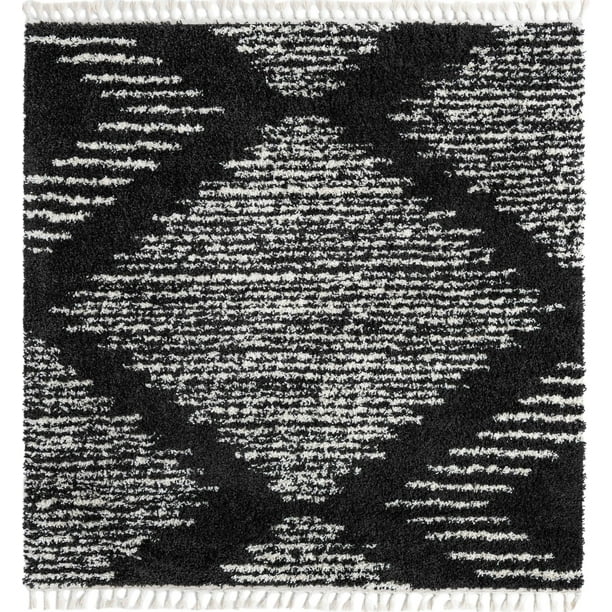 Rugs.com Serenity Shag Collection Rug – 8 Ft Square Black And White ...