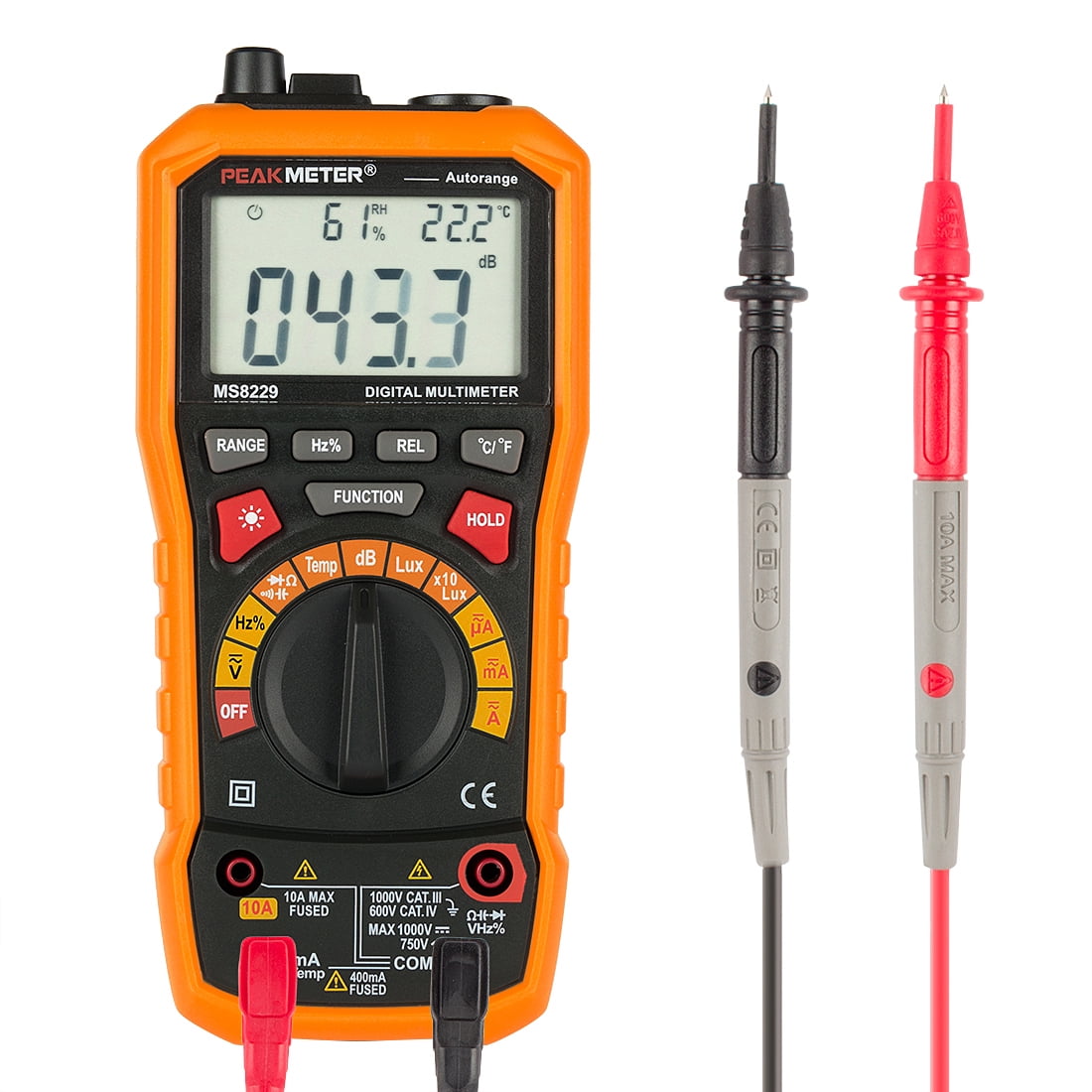 PEAKMETER Authorized Orange MS8229 Digital Multimeter Volt Ammeter Temp ...