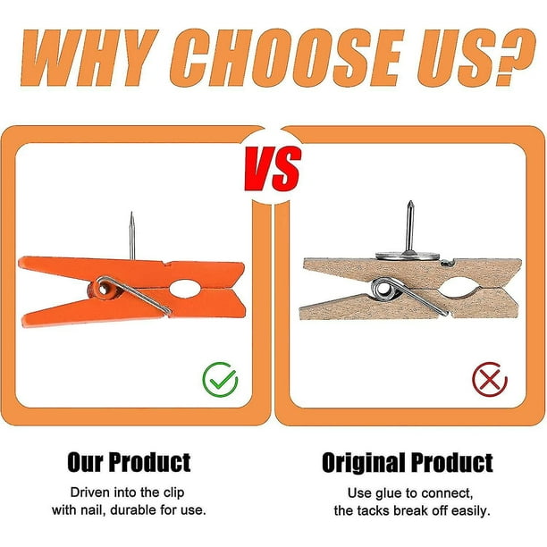 50 Uds. Alfiler de colores con Clips de madera, alfileres de madera ...