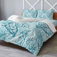 4 Piece Duvet Cover Set Cal king, Coastal Teal Coral Seamless Soft ...