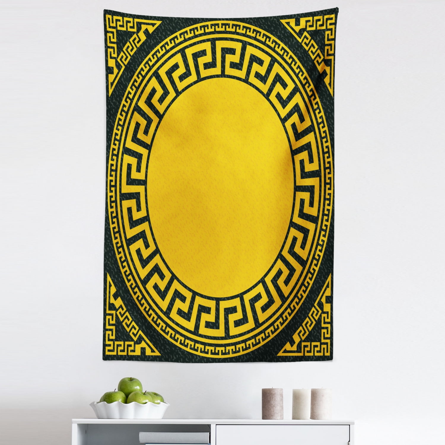 Greek Key Tapestry, Sun Inspired Big Circle Antique Fret and Triangular ...