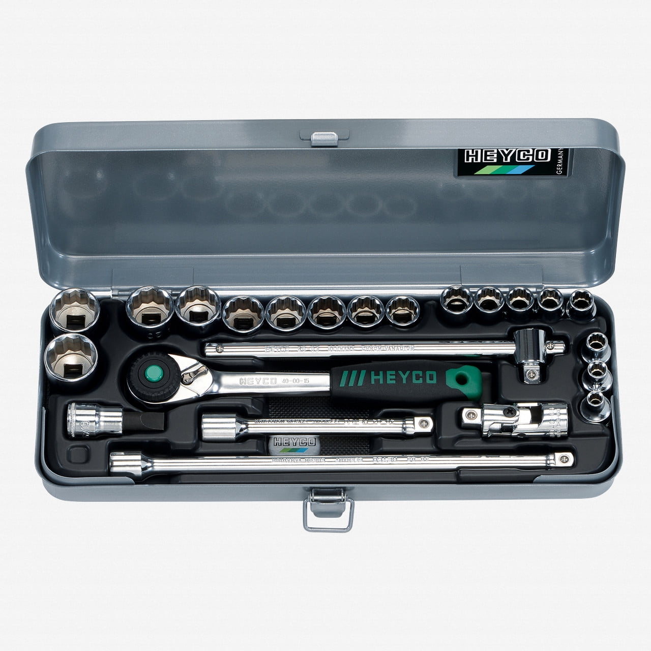 Heyco SAE 12 Point 3/8" Drive Socket Set with Ratchet, 23 Pieces ...