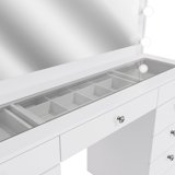 Ibbie Pro Modern Lighted Vanity Table, White 11 Drawers USB Port ...