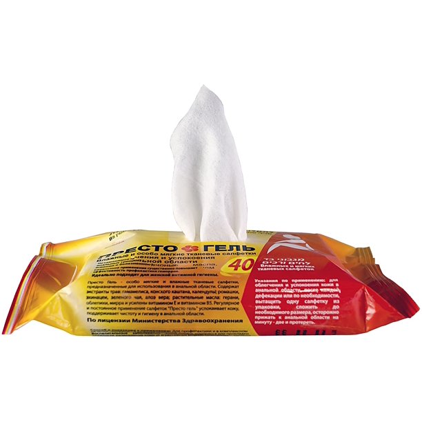 PRESTO GEL Natural Hemorrhoids Treatment Soft & Moist Cloth Wipes (40 ...