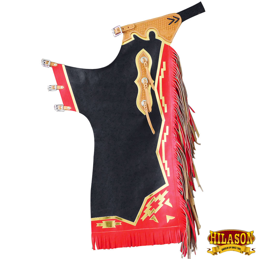 Hilason Pro Rodeo Bull Riding Chaps Western Black Genuine Leather ...