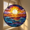 Beach Sunset Stained Glass Window Hanging – Decorative Coastal Sun ...